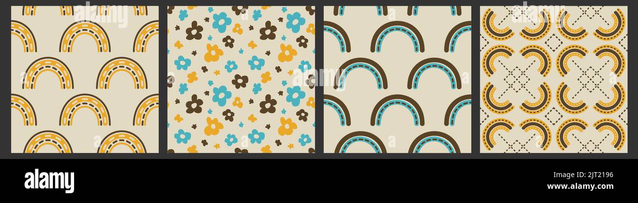 Groovy retro 70s rainbow seamless pattern. 4 old school 1970 good vibes ...