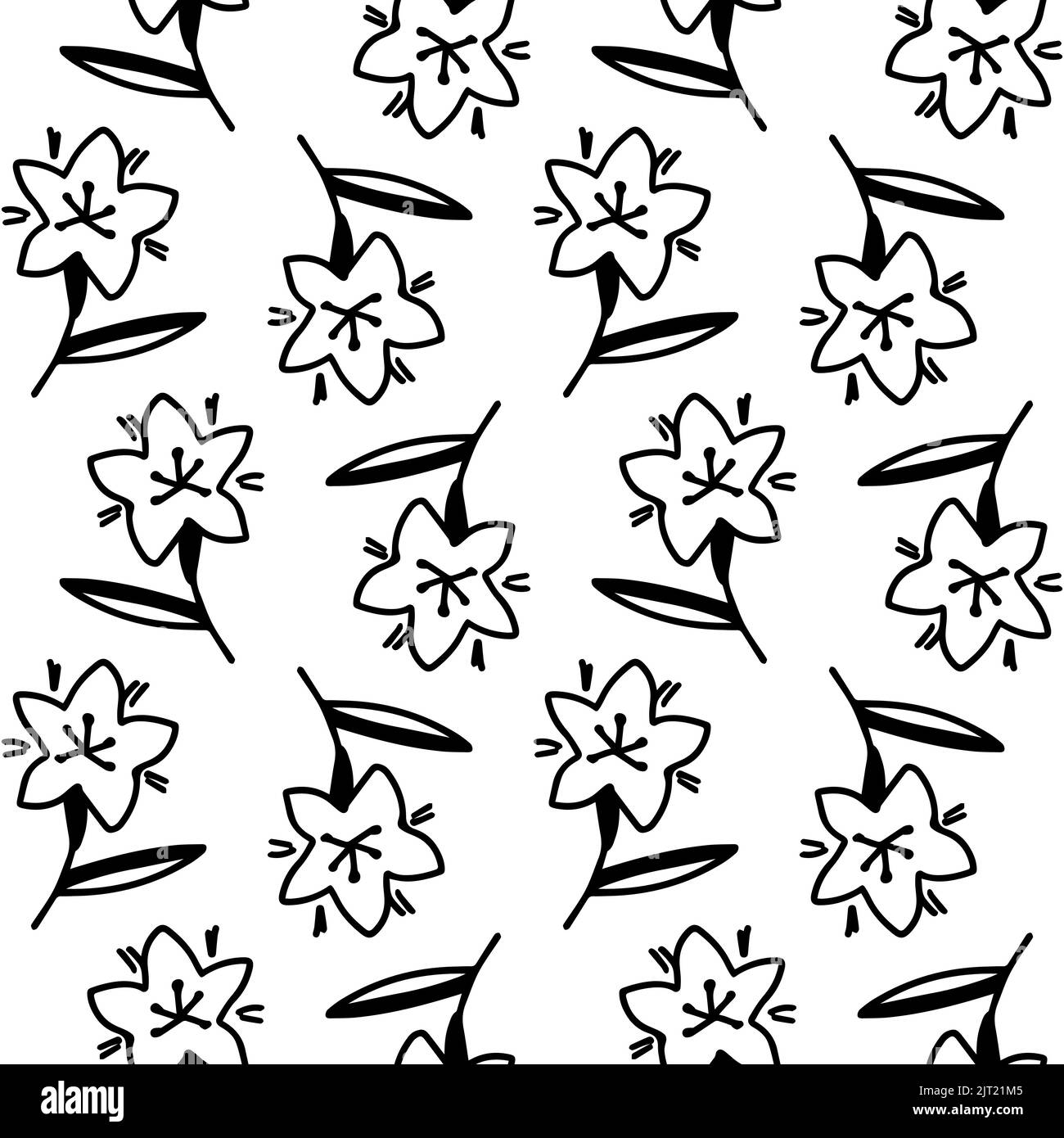 Doodle flower seamless pattern. Black flowers variety, hand drawn ...