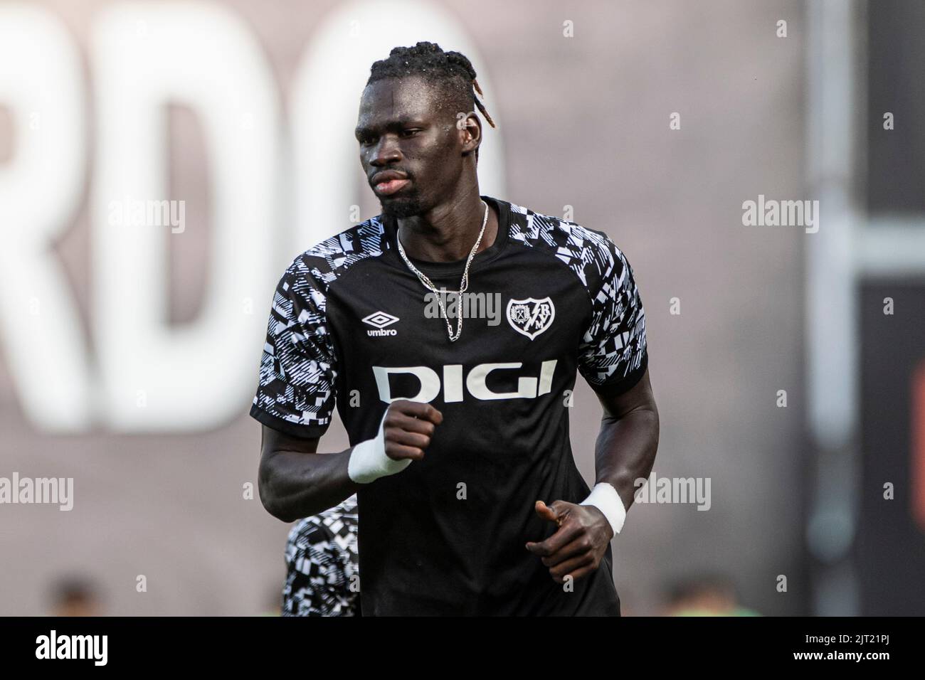27.08.2022, Madrid, Spain. Pathe Ciss of Rayo Vallecano warming up ...
