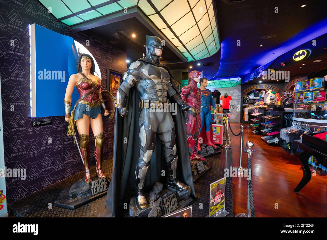 SINGAPORE - JANUARY 20, 2020: life-size statues on display at DC Comics ...