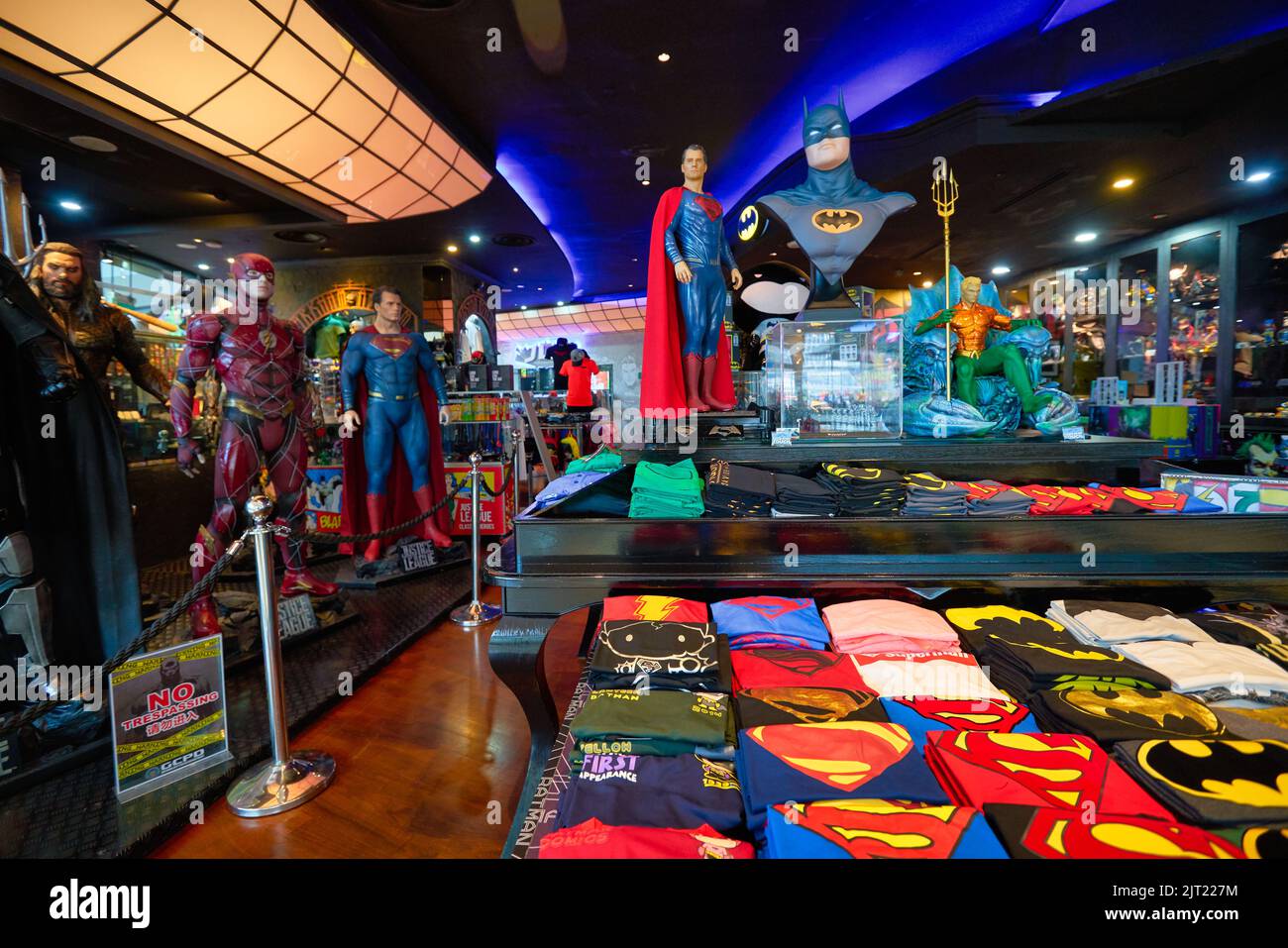SINGAPORE - JANUARY 20, 2020: clothes on display in DC Comics Super ...