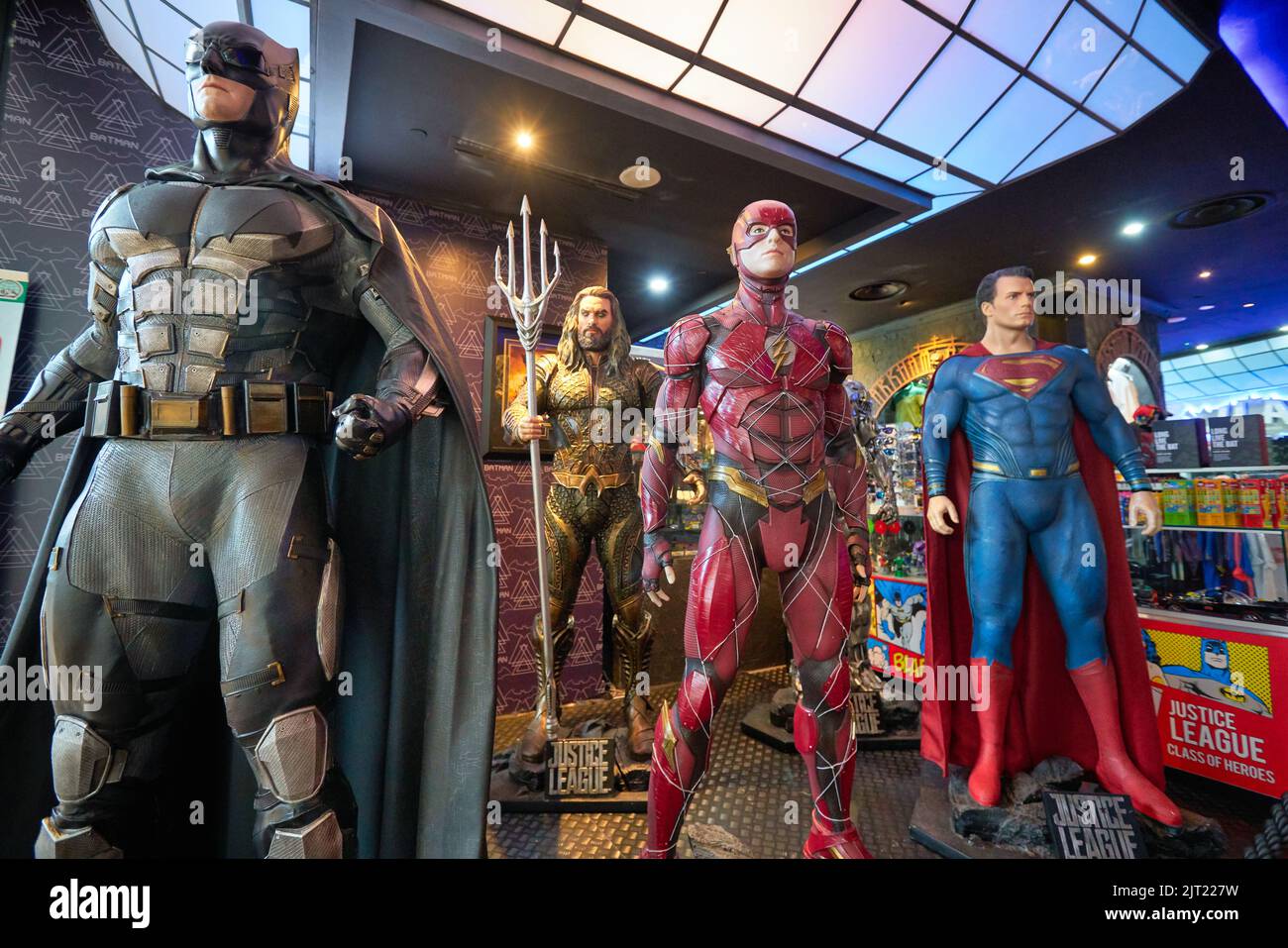 SINGAPORE - JANUARY 20, 2020: life-size statues on display at DC Comics ...