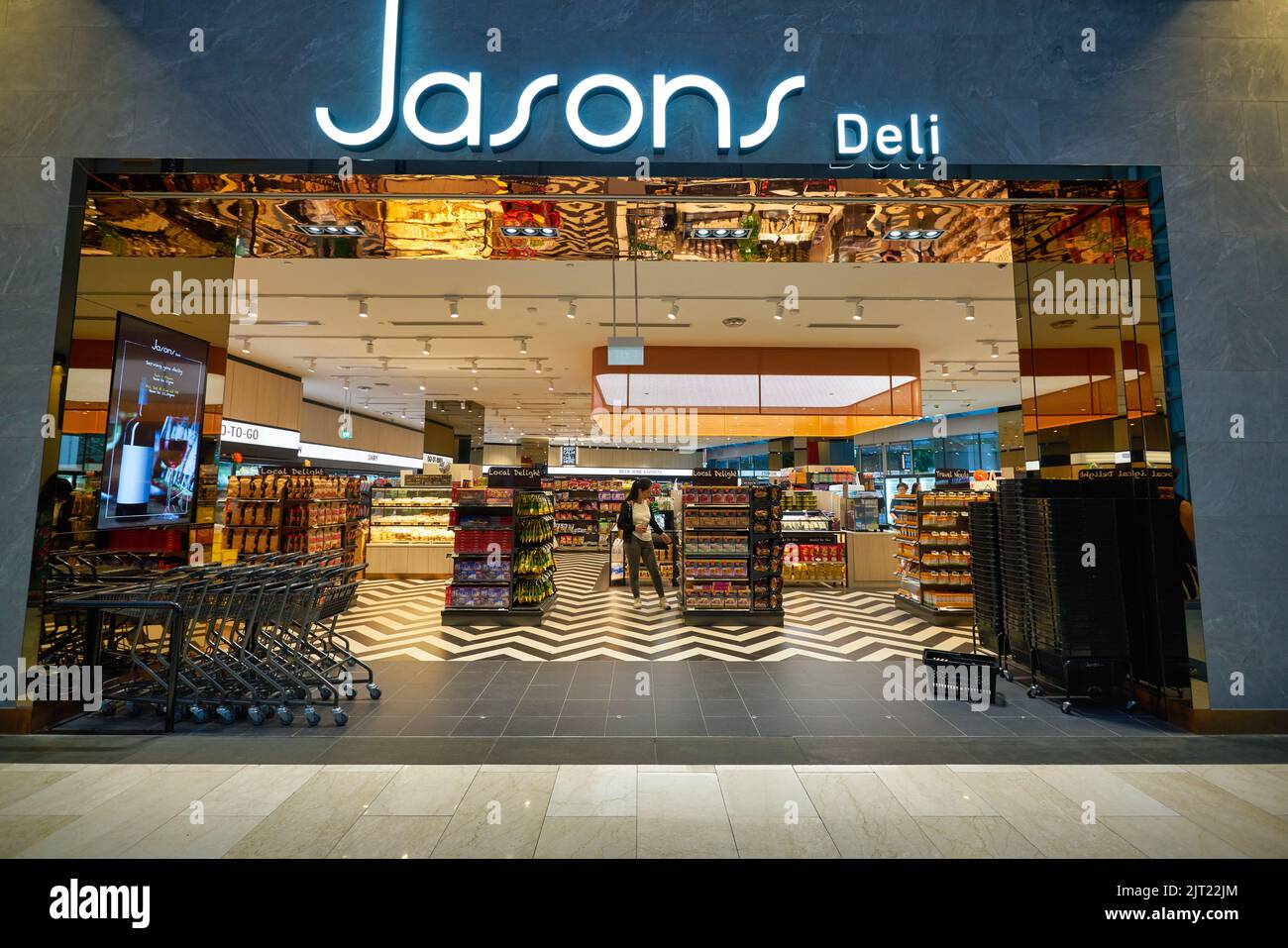 SINGAPORE - JANUARY 20, 2020: Jasons Deli sign over a store entrance in ...