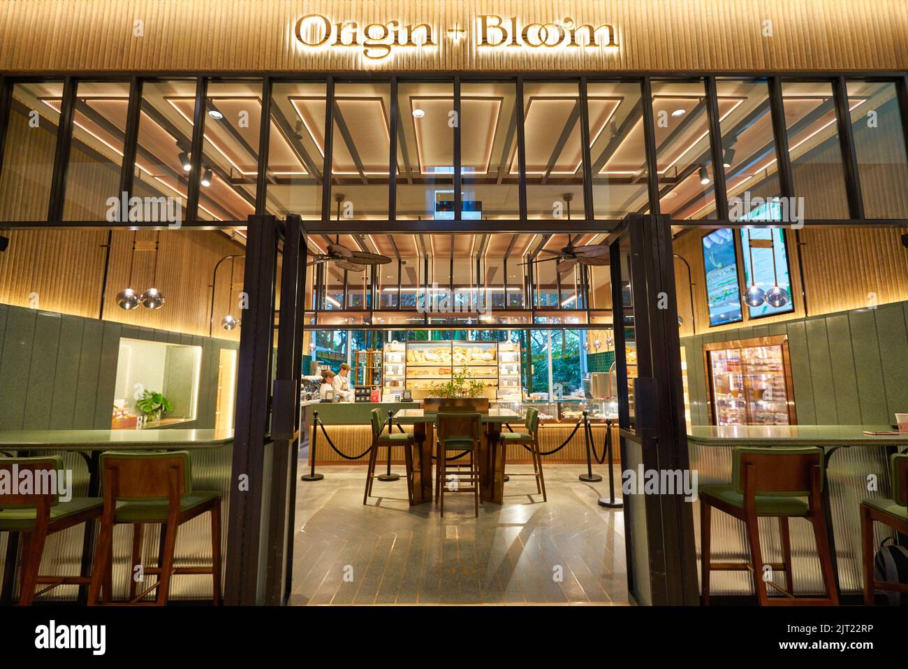 SINGAPORE - JANUARY 20, 2020: entrance to Origin + Bloom at Lobby ...