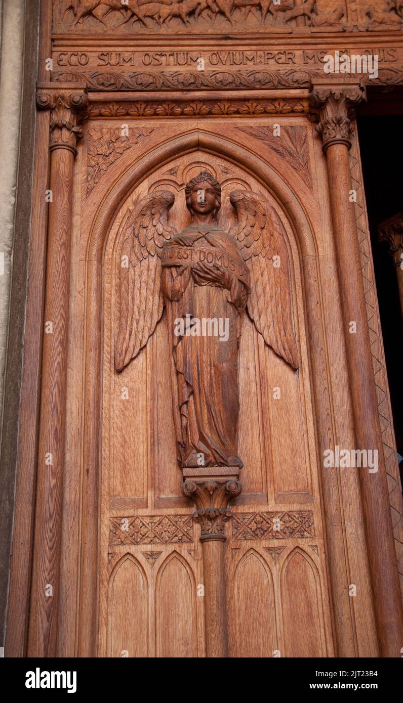 Church Door (detail), St Cyr au Mont d'Or, Lyon, Auvergne-Rhone-Alpes ...