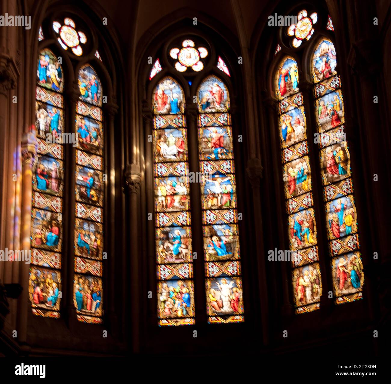 Stained Glass Windows, Church, St Cyr au Mont d'Or, Lyon, Auvergne ...