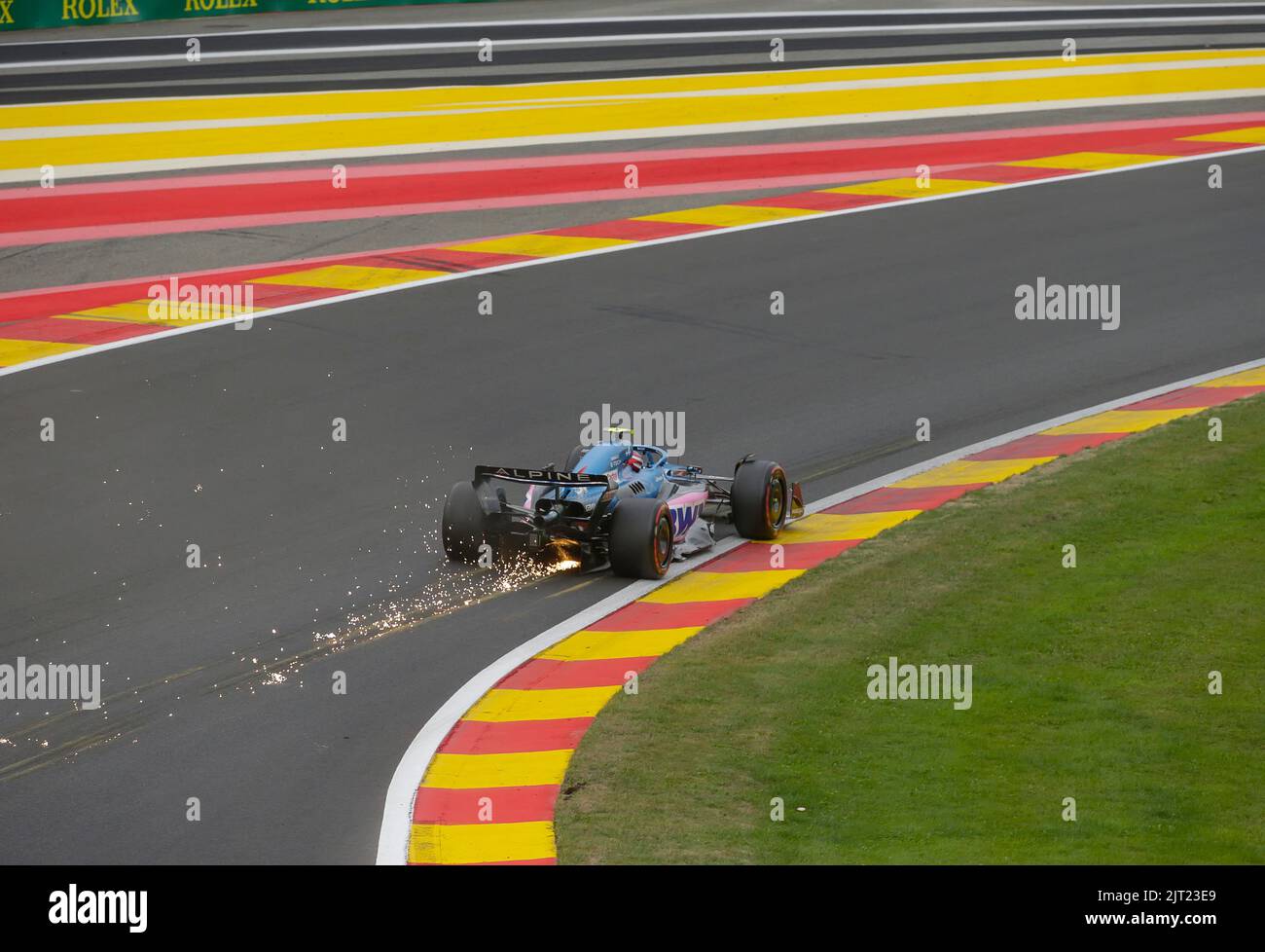 August 27, 2022: Alpine #31 Esteban Ocon from France sprays sparks ...