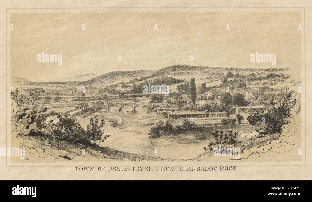 Town of Usk and River from Llanbadoc Rock Stock Photo - Alamy