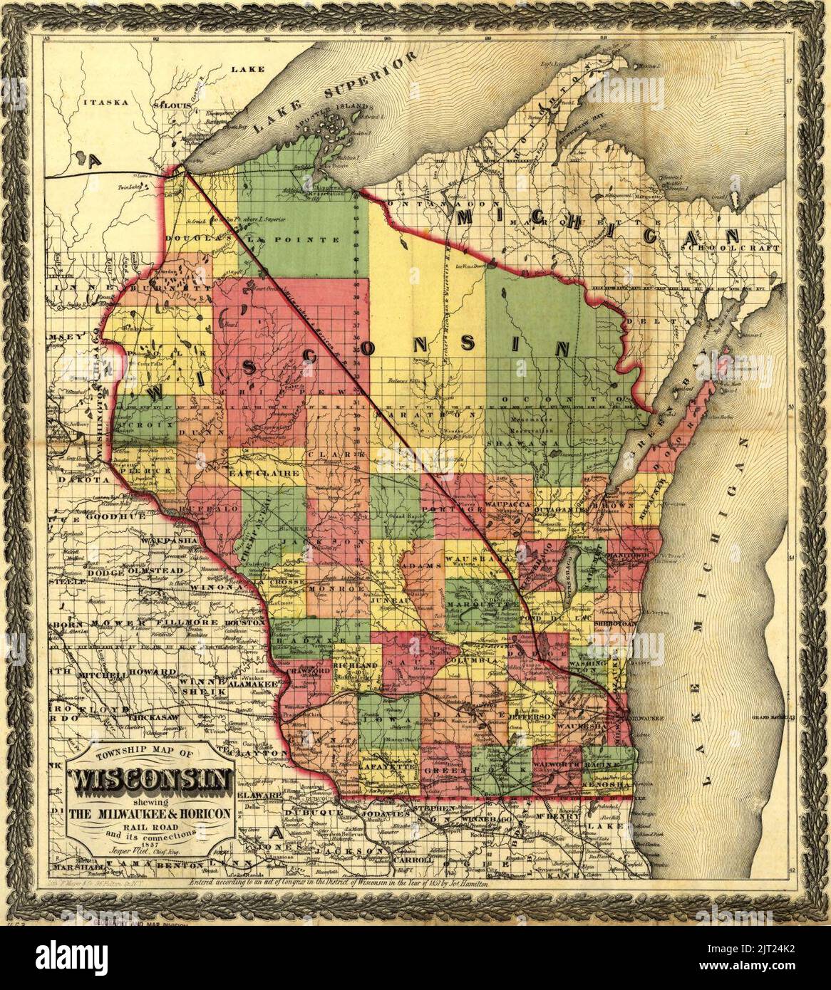 Township map of Wisconsin showing The Milwaukee & Horicon Rail Road and ...