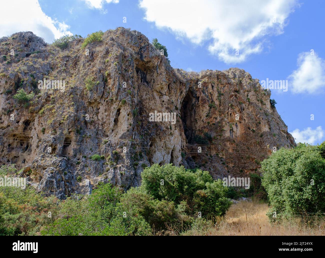 Mount Carmel, Israel. Cave of a prehistoric human in Nahal Me'arot ...
