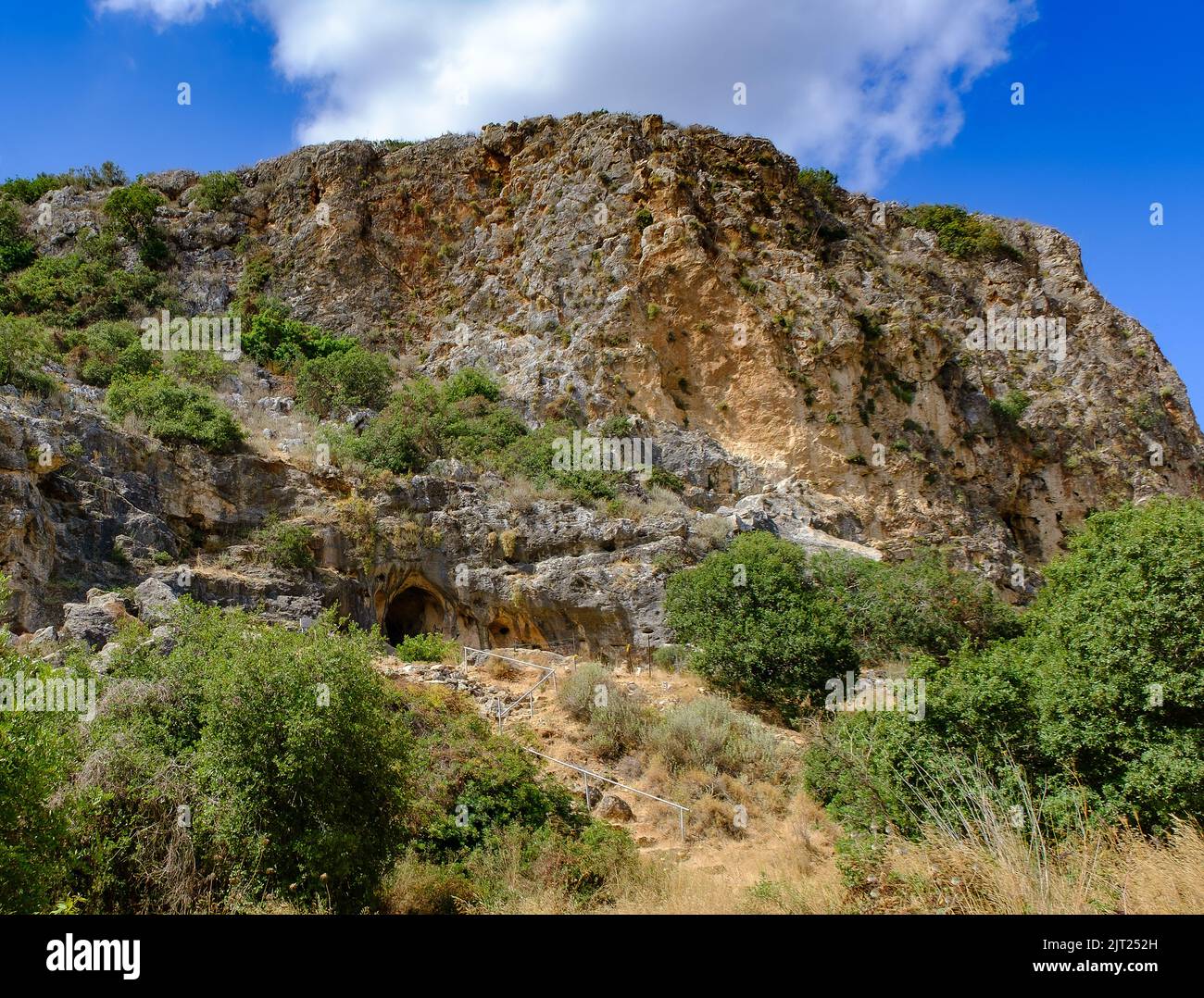 Mount Carmel, Israel. Cave of a prehistoric human in Nahal Me'arot ...
