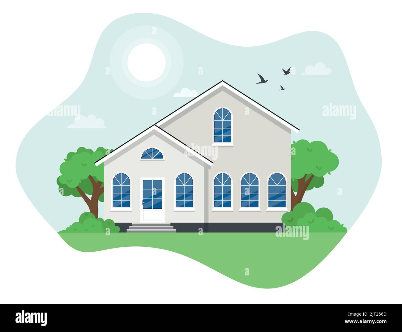 House facade. Small cottage, modern architecture. Idea of real estate ...