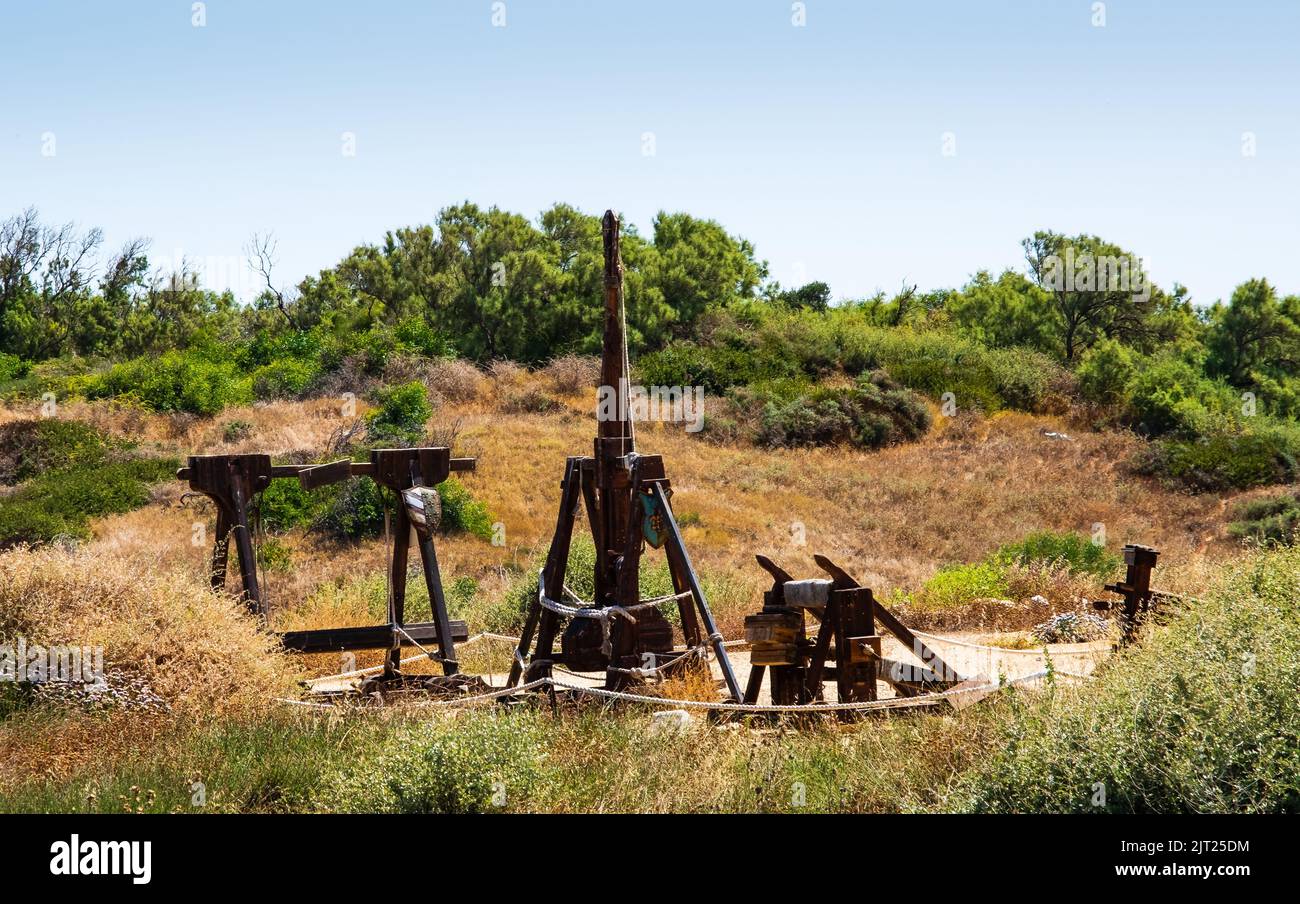 Ancient siege weapons in Apollonia National Park, Israel Stock Photo ...