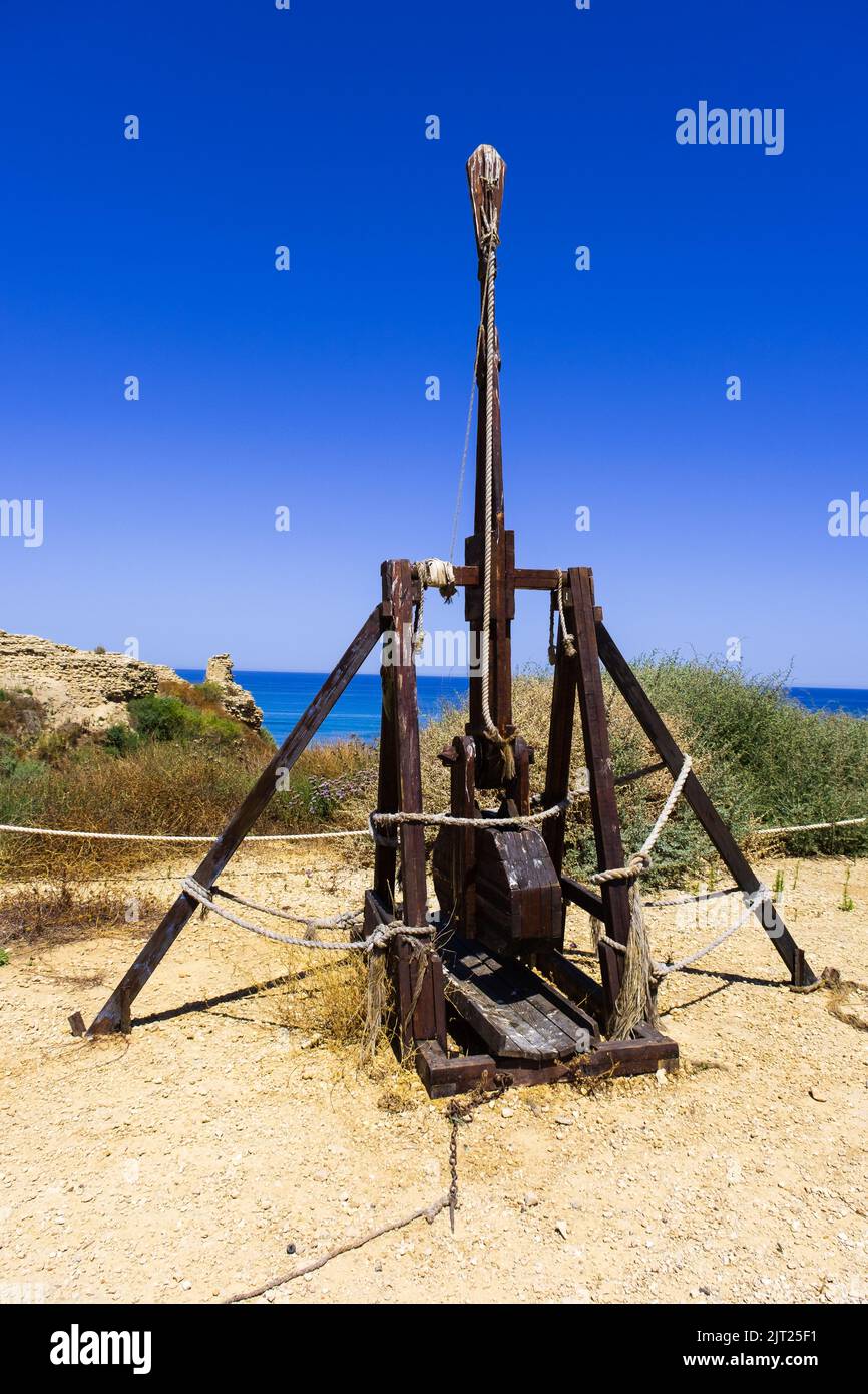 Ancient siege weapons in Apollonia National Park, Israel Stock Photo ...