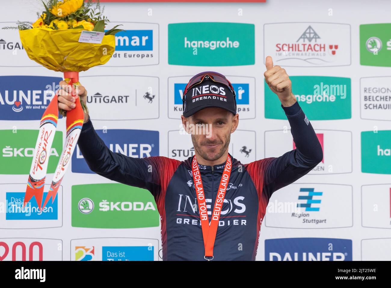 Oberried, Germany. 27th Aug, 2022. Adam Yates of Team Ineos Grenadiers ...