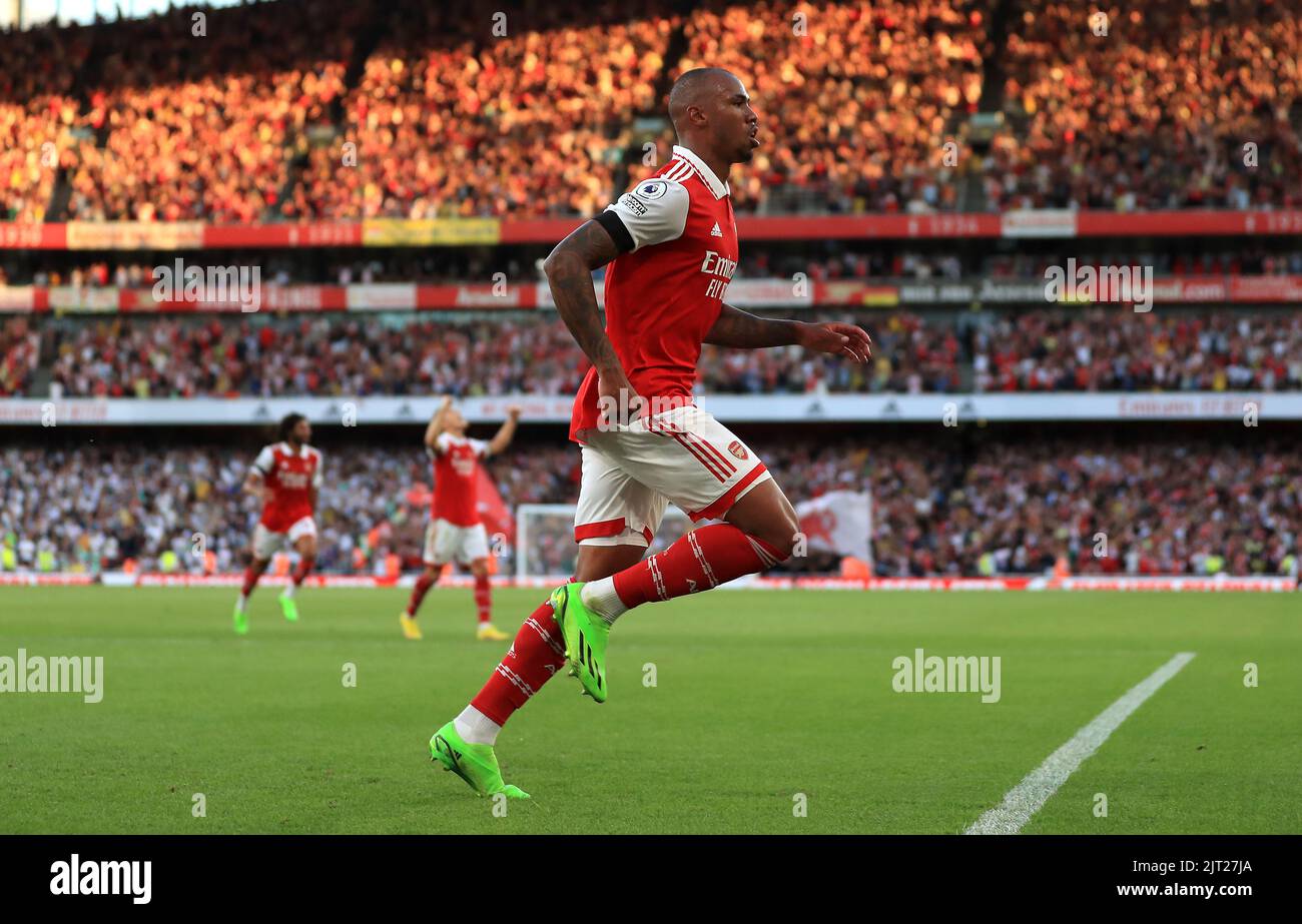 Arsenal's Gabriel celebrates scoring their side's second goal of the ...
