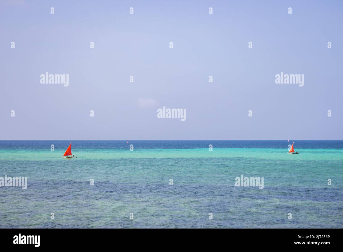 Sailboat with red sail on the sea. Reggata concept. Marine race. Yacht ...