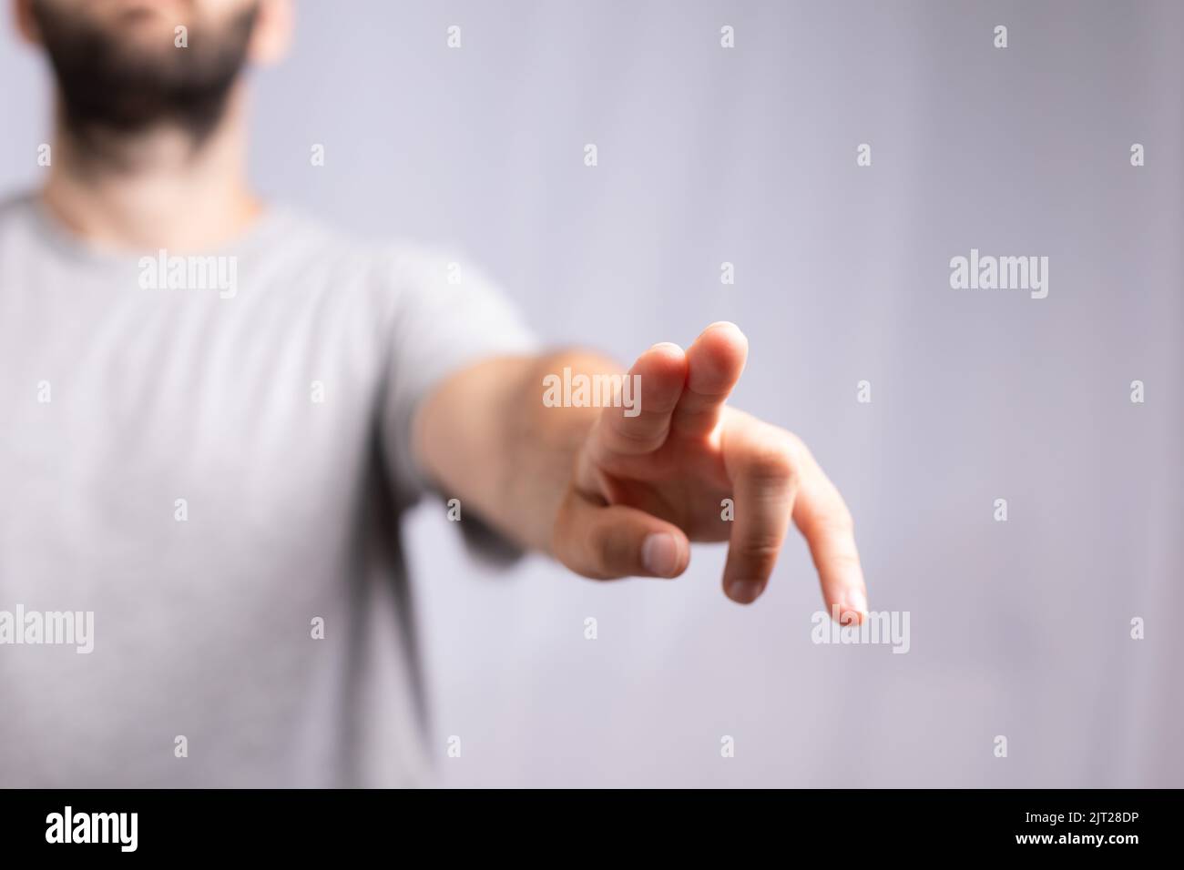 A human hand pointing to the front, can be used for presenting 3d ...
