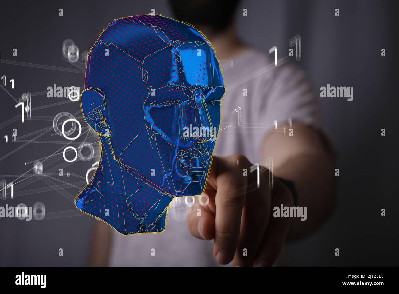 A 3D rendering of holographic human head, concept for Artificial ...