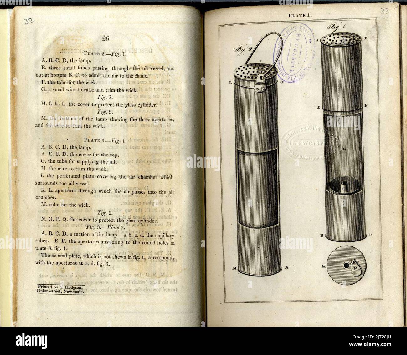 Tracts vol 19 p32-33 George Stephenson's safety lamp Stock Photo - Alamy