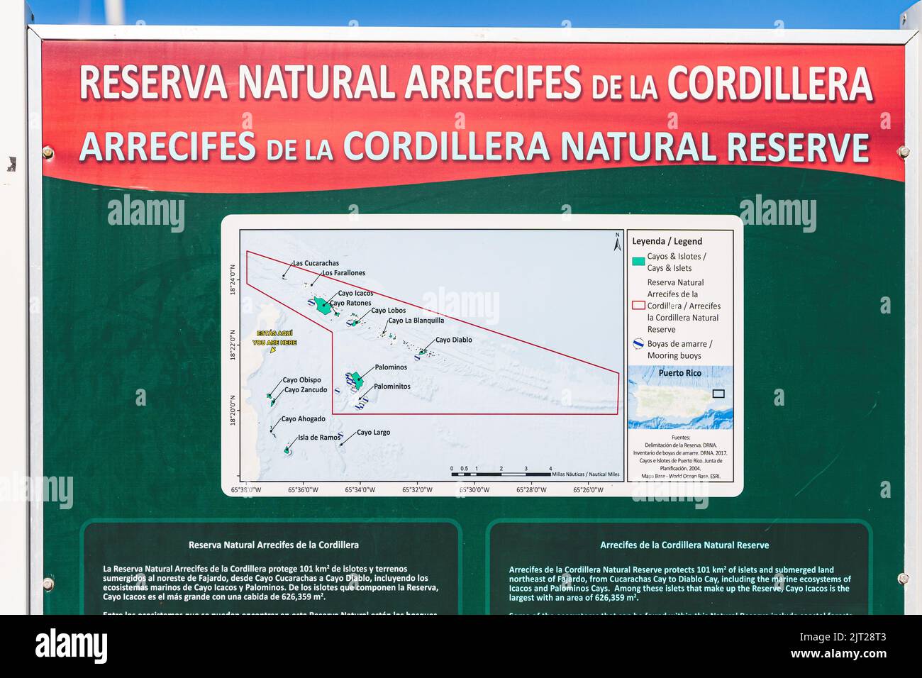 A sign with map of Cordillera Natural Reserve Stock Photo - Alamy