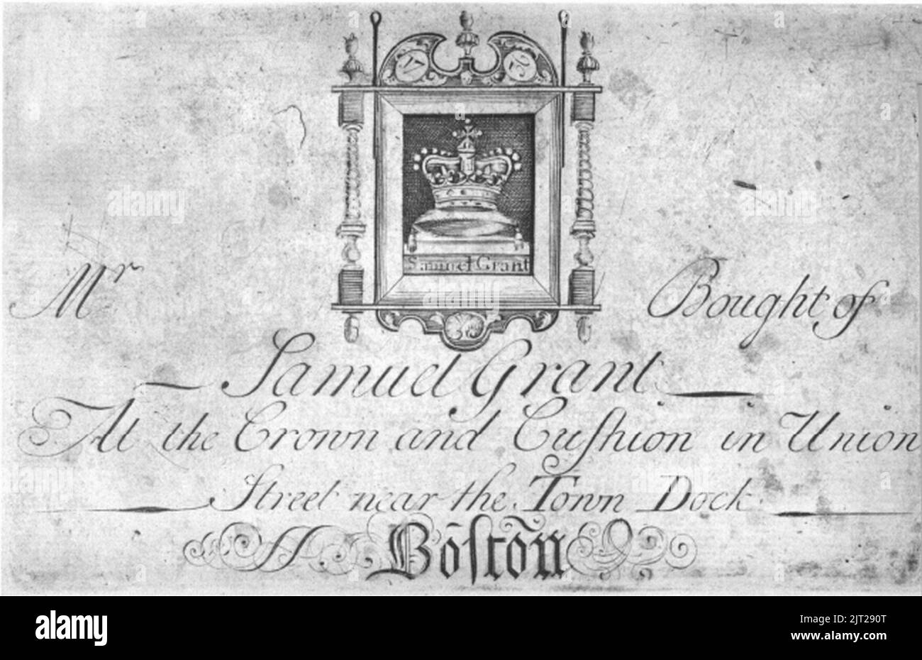 Trade card Samuel Grant 1736 Stock Photo - Alamy