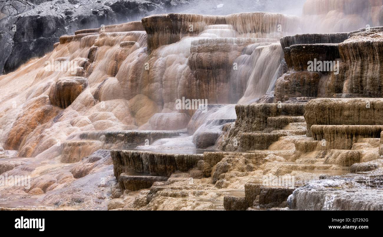 Hot Spring Landscape with colorful ground formation. Mammoth Hot ...