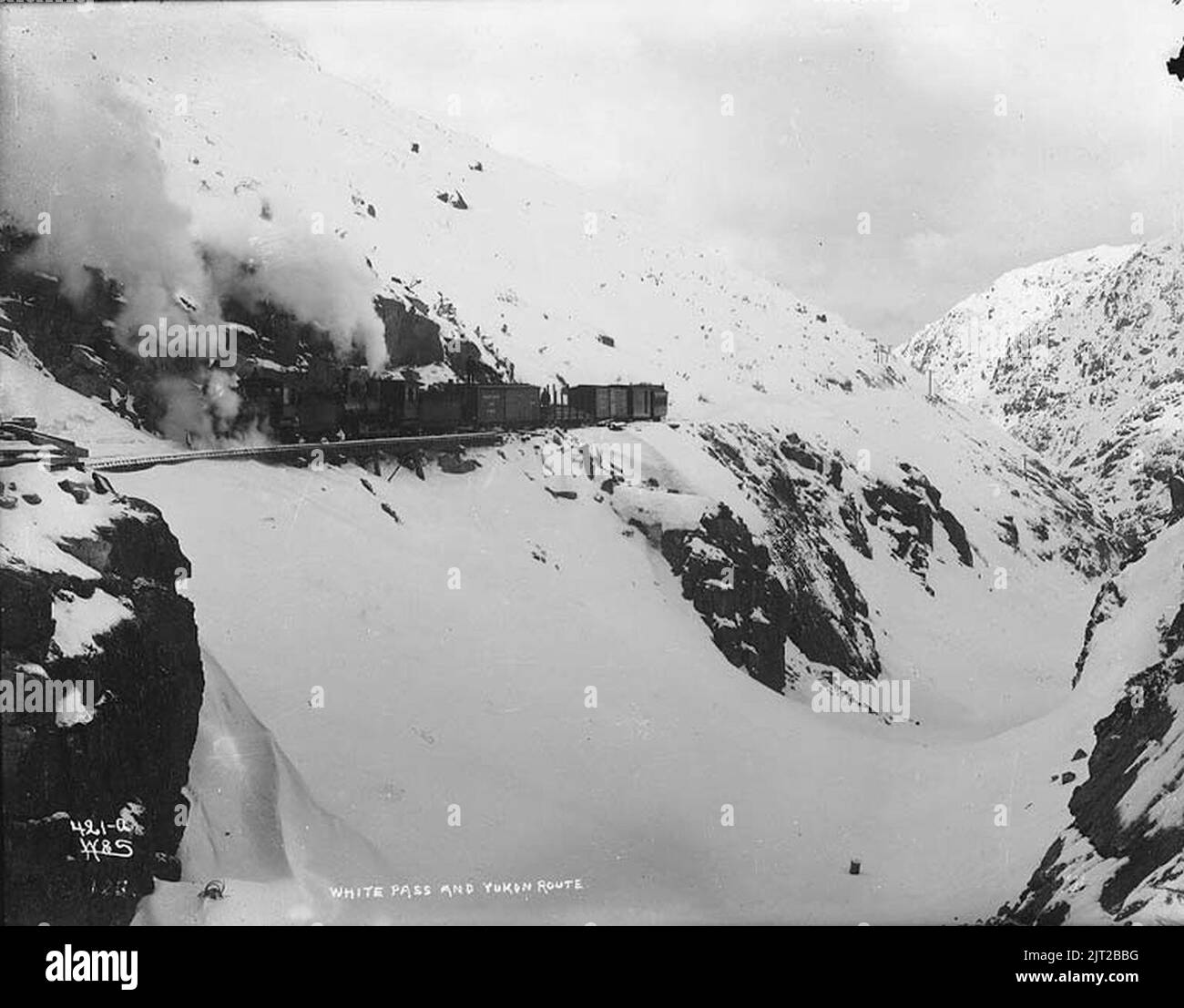 Train and tracks of the White Pass & Yukon Railroad, ca 1899 Stock ...