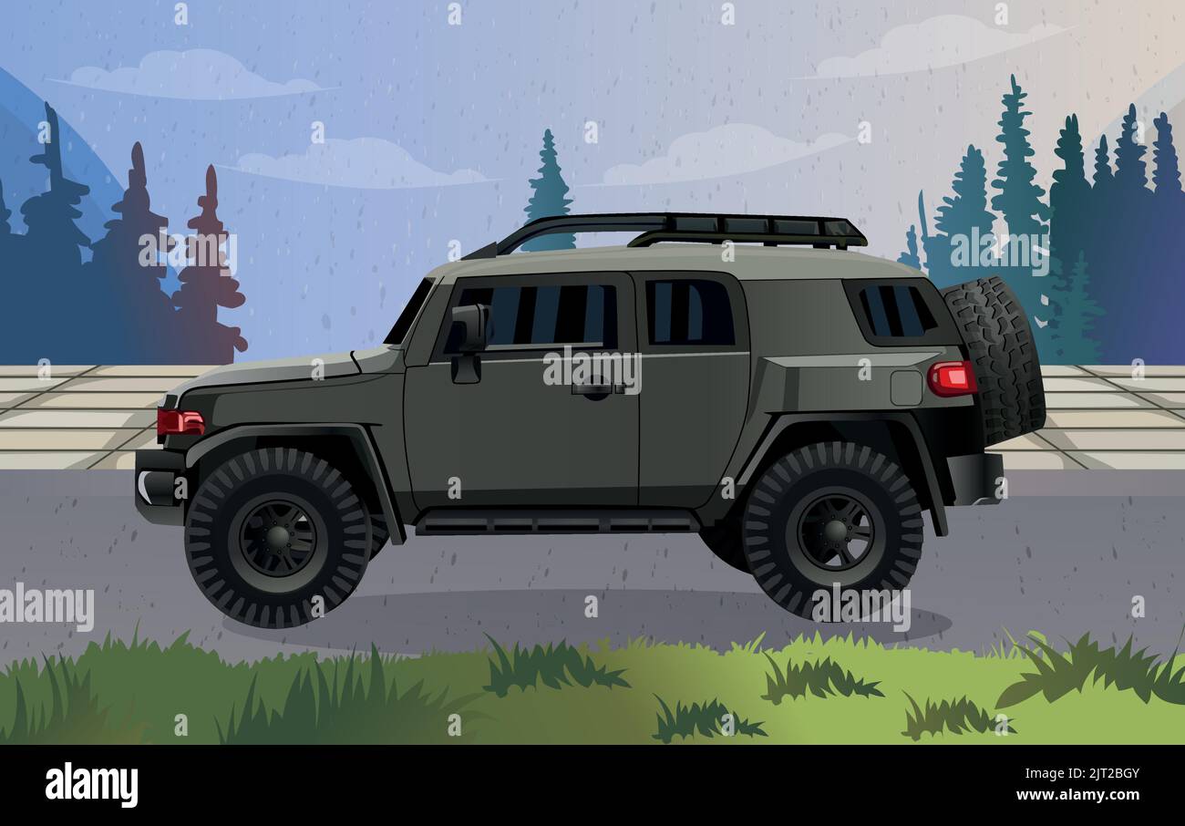 Vector Cartoon military 4x4 car , SUV ,Side View , car on the road ...