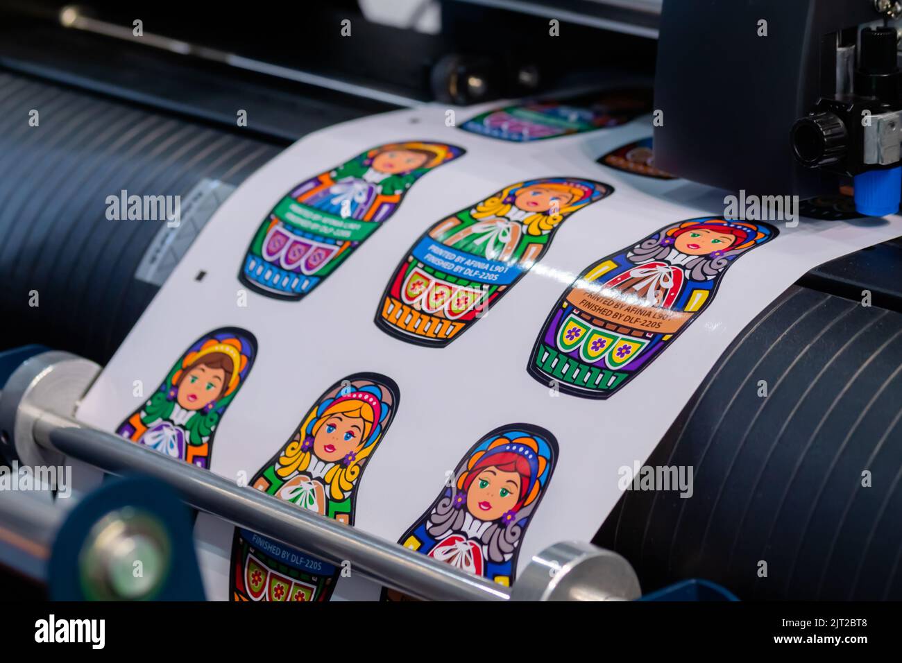 Large format colorful printing - digital printer during work: close up ...