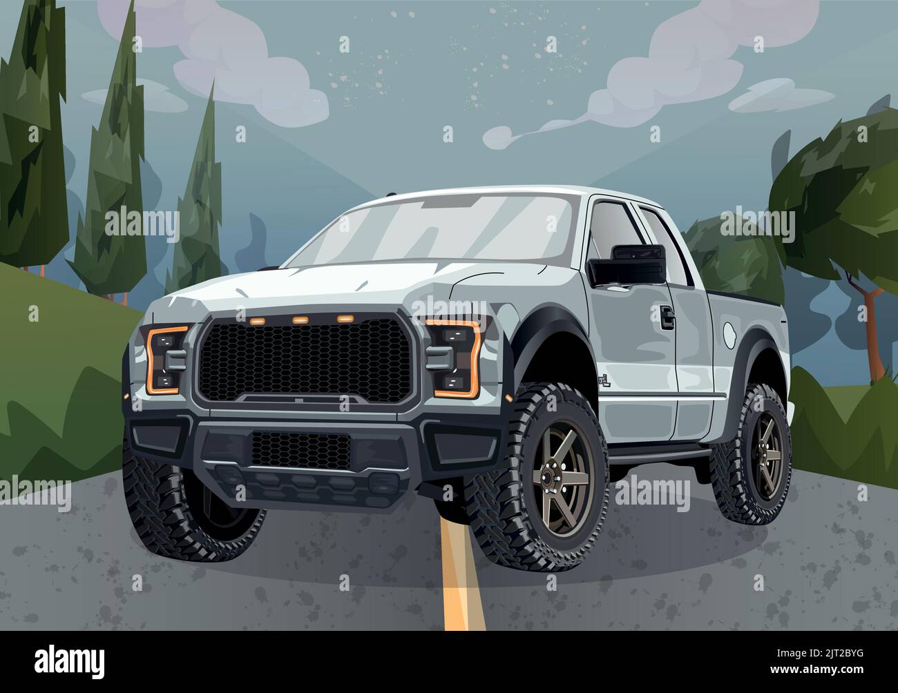 pickup truck on the road , front view Stock Vector Image & Art - Alamy