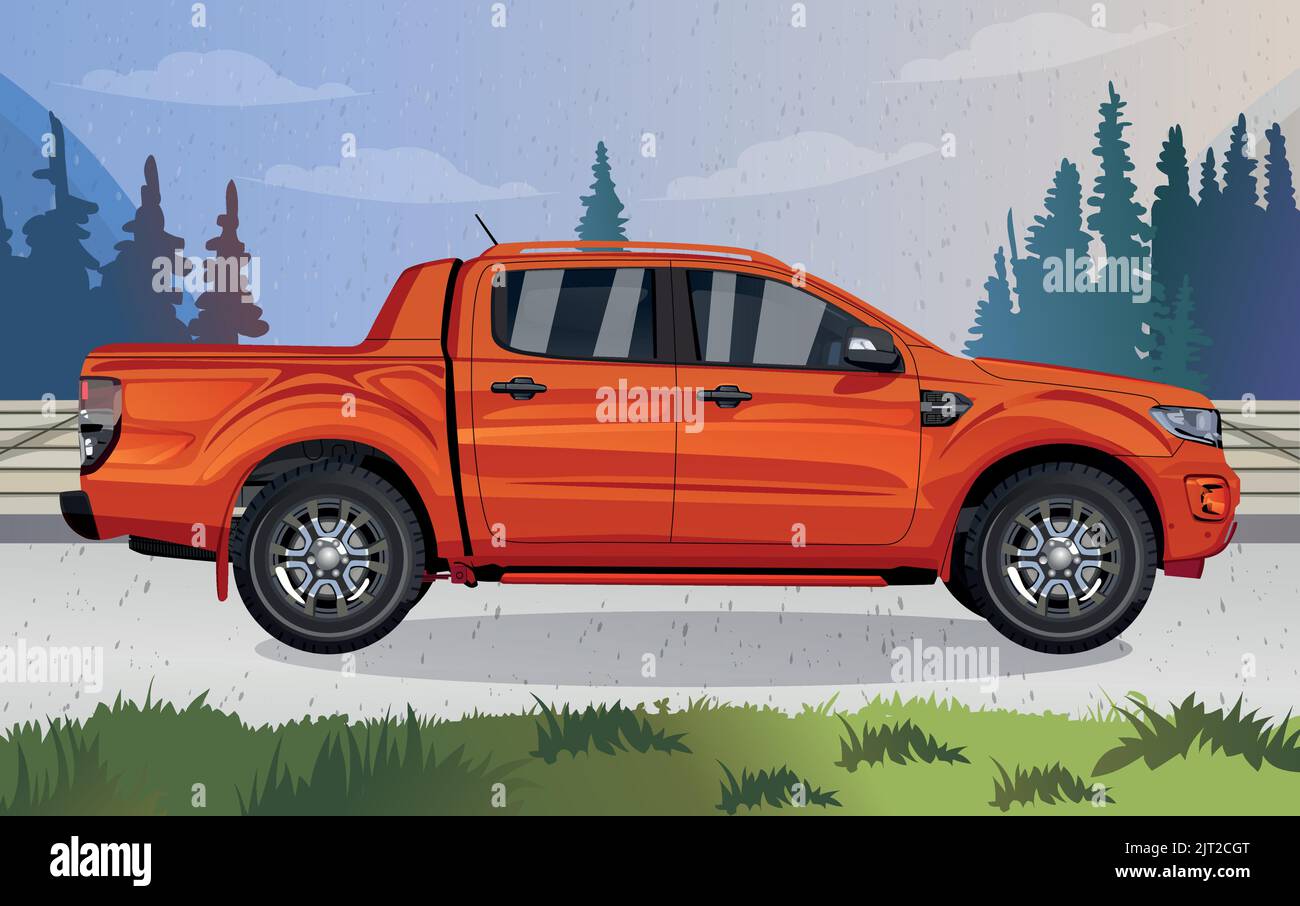 Orange pickup truck ,on the road , Side View Stock Vector Image & Art ...