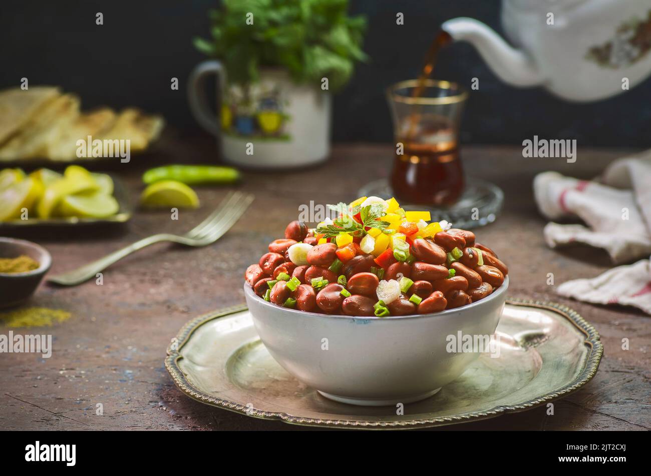 Arabic cuisine; Egyptian traditional dish "Ful medames".Middle Eastern ...
