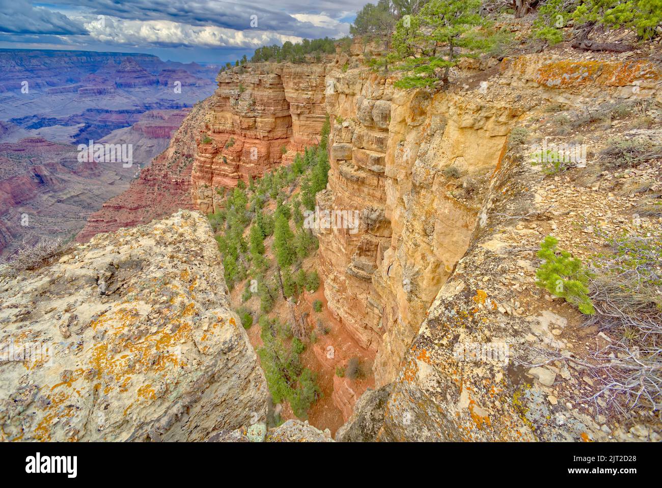 Sheer cliffs along the south rim of Grand Canyon Arizona east of ...