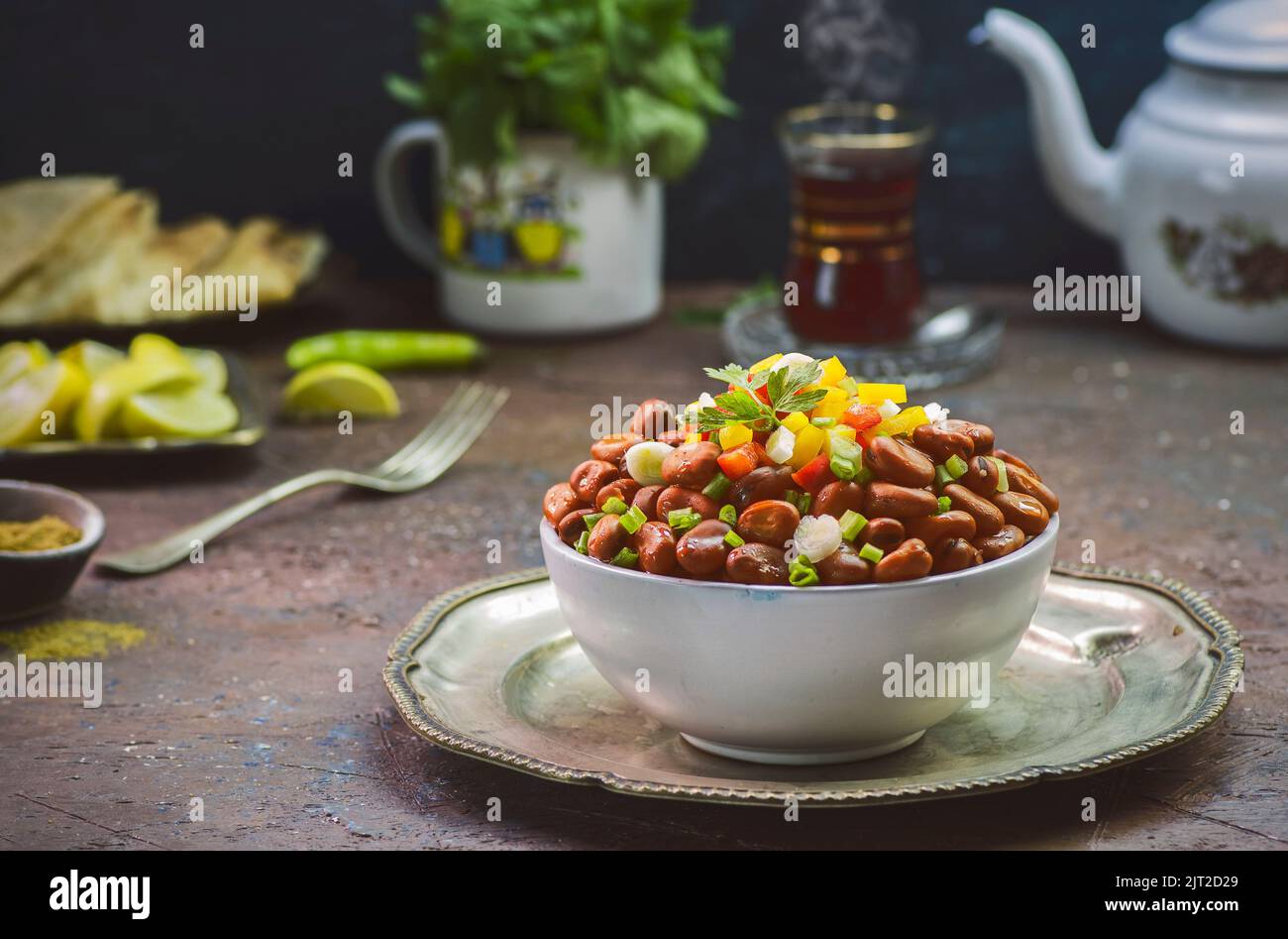 Arabic cuisine; Egyptian traditional dish "Ful medames".Middle Eastern ...