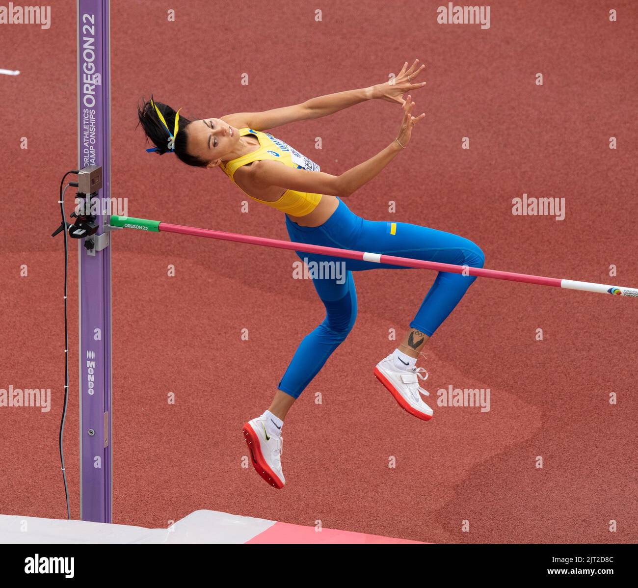 Iryna Gerashchenko of Ukraine competing in the women’s high jump heats ...