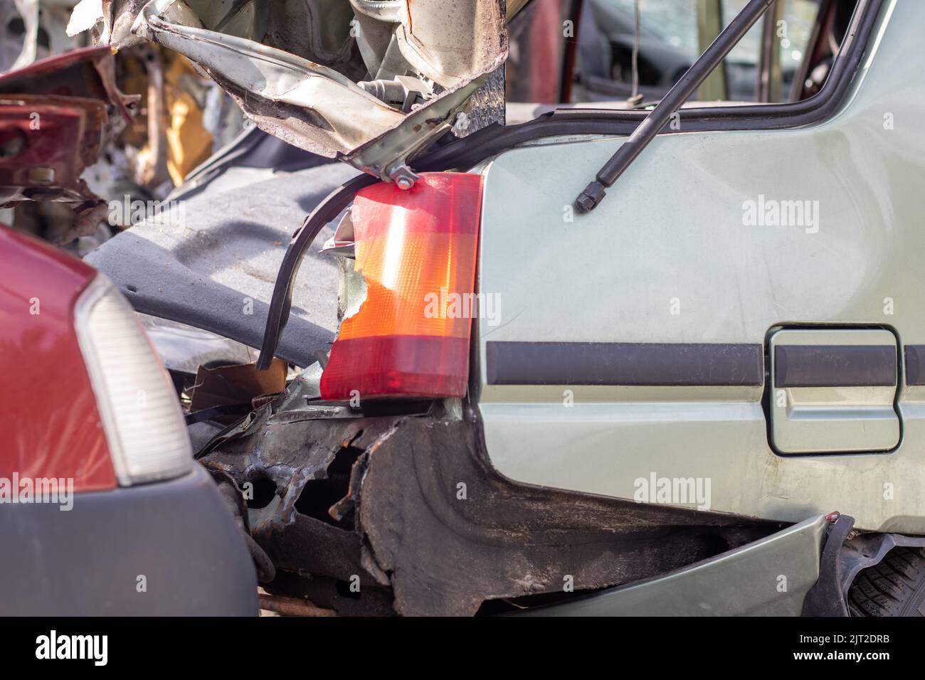 Traffic accident on the street, damaged car after a collision in the ...