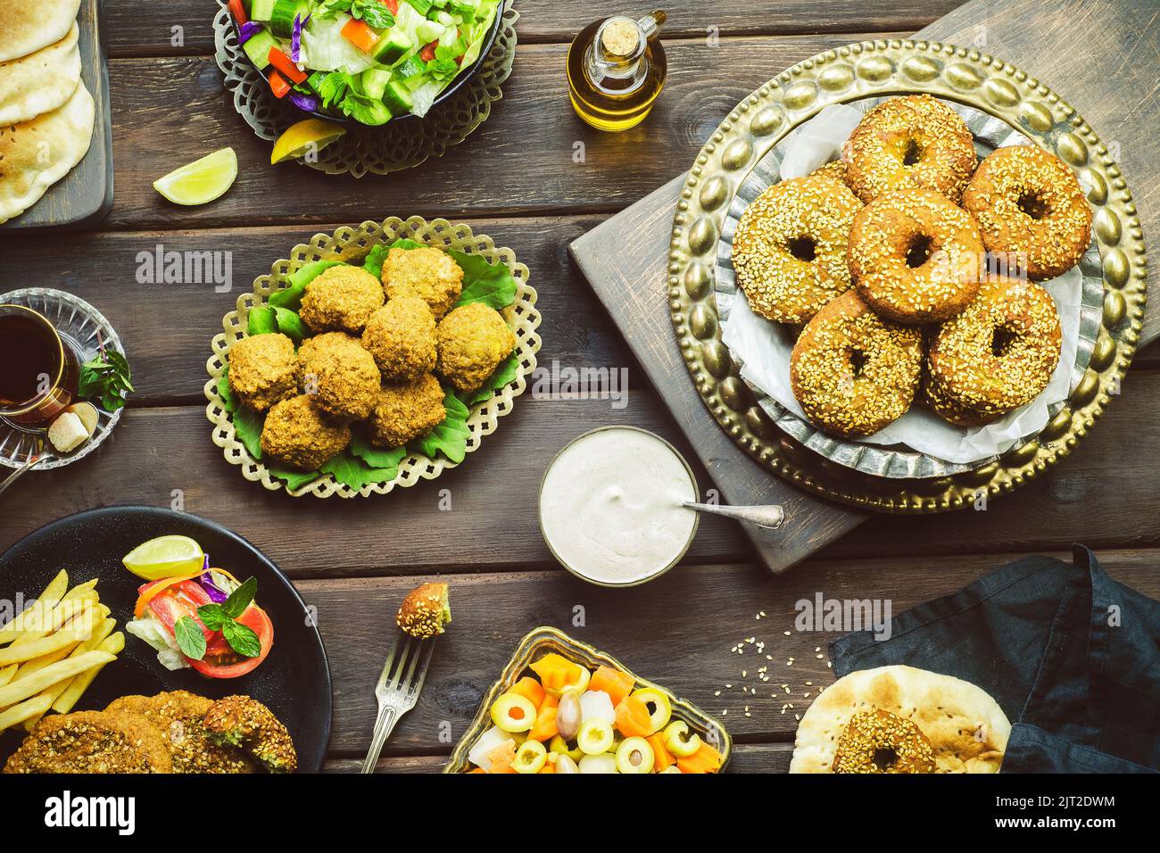 traditional Falafel dish. Varieties of fresh vegetarian Falafel patties ...