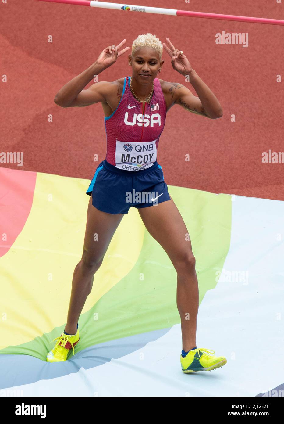 Rachel McCoy of the USA competing in the women’s high jump heats at the ...