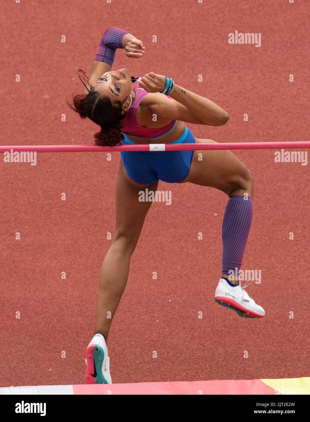 Rachel Glenn of the USA competing in the women’s high jump heats at the ...