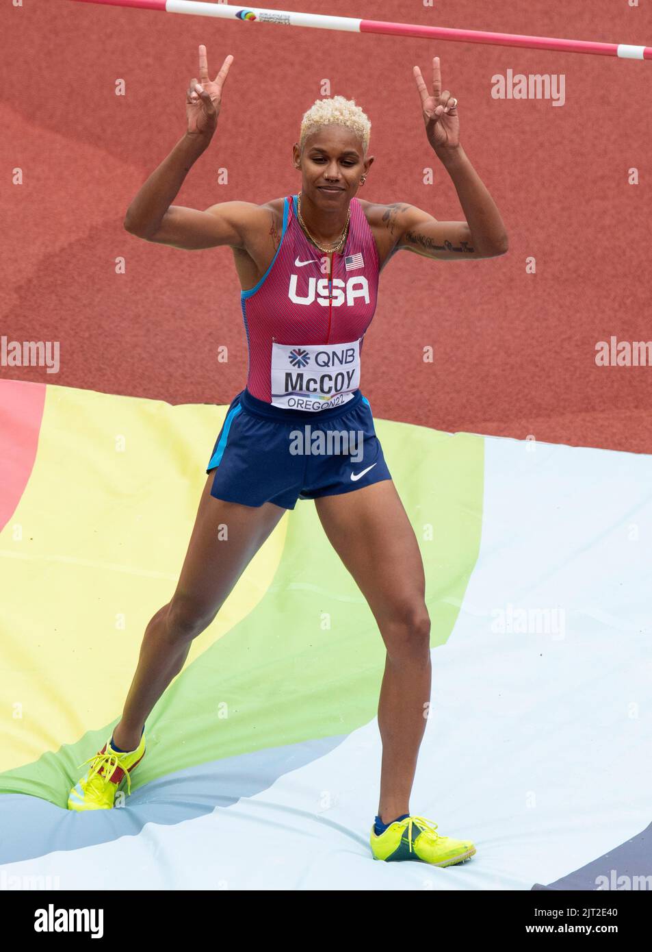 Rachel McCoy of the USA competing in the women’s high jump heats at the ...