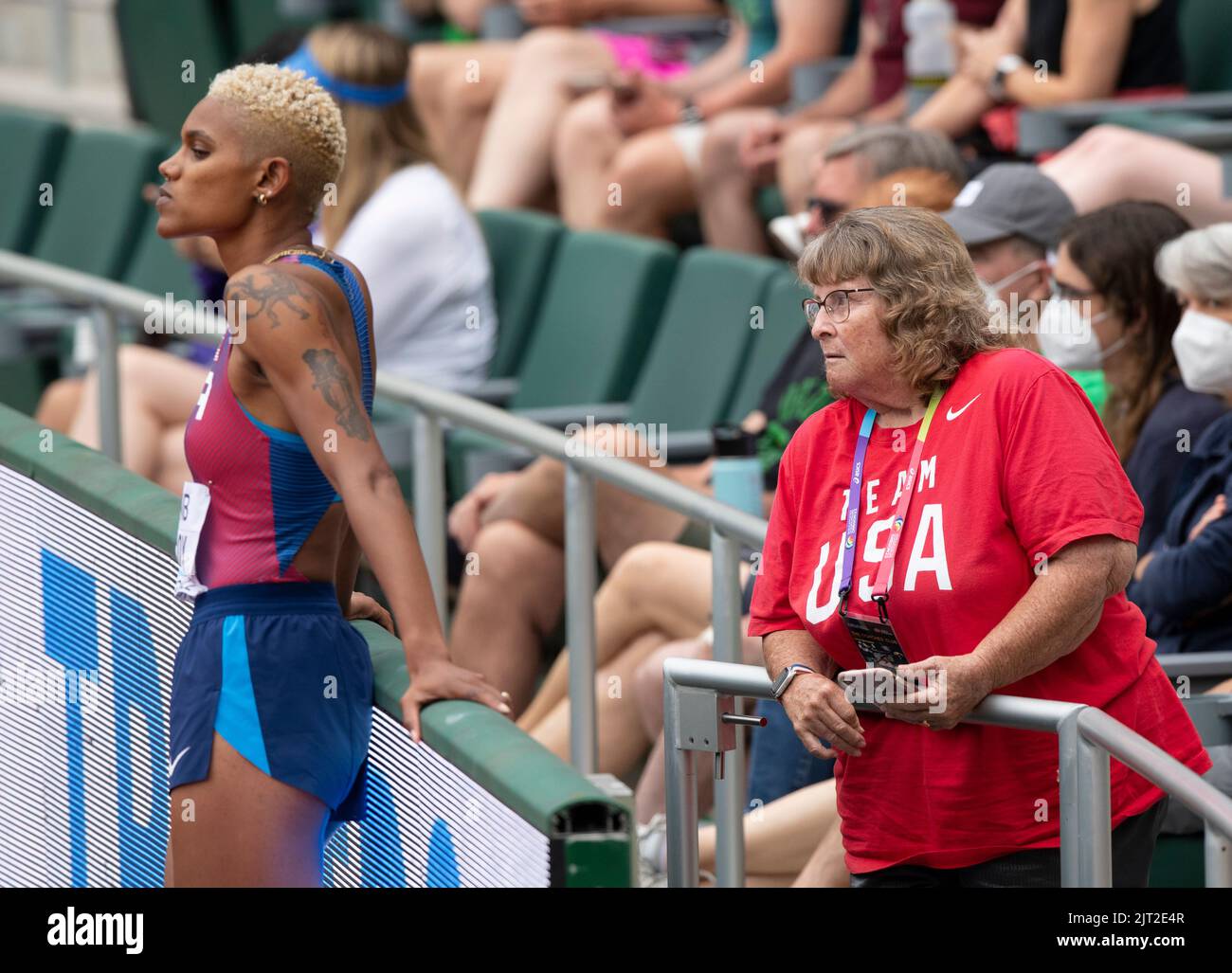 Rachel McCoy of the USA and coach Sue Humphrey competing in the women’s ...