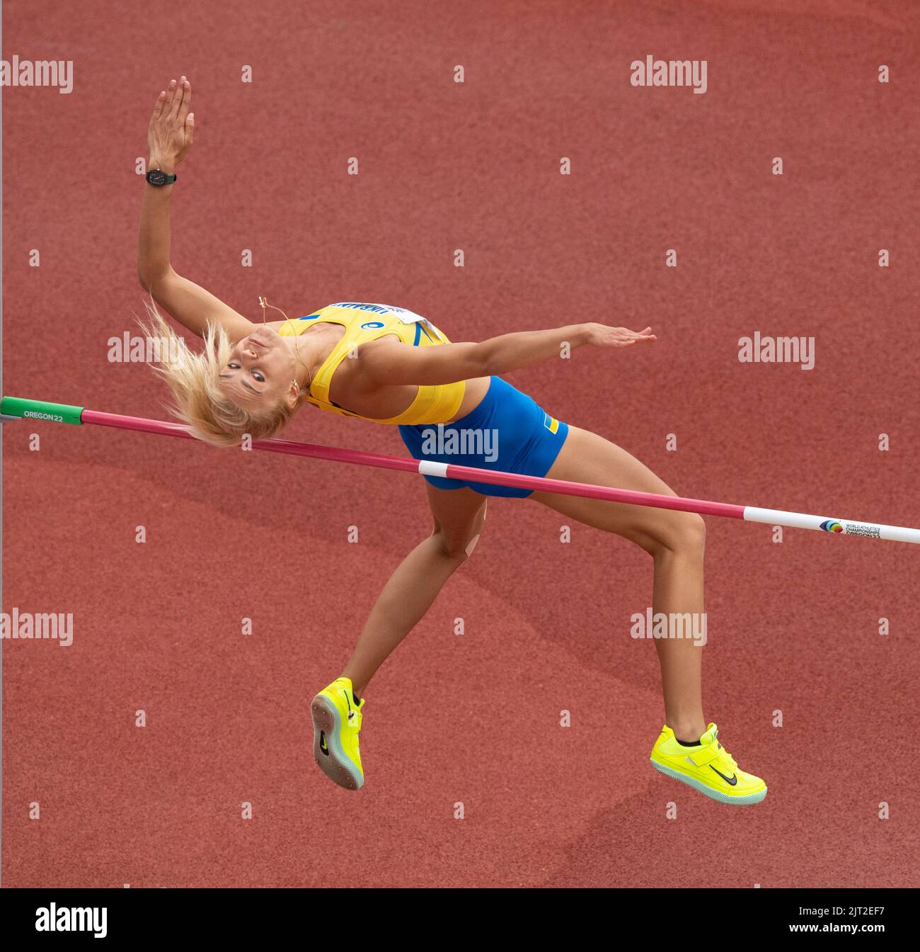 Yuliya Levchenko of Ukraine competing in the women’s high jump heats at ...