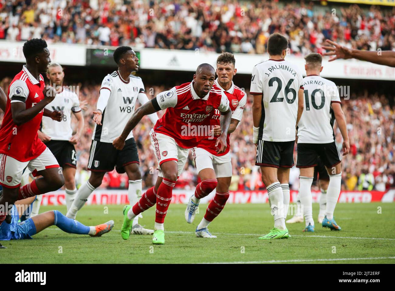 Gabriel #6 of Arsenal celebrates his goal to make it 2-1 Stock Photo ...