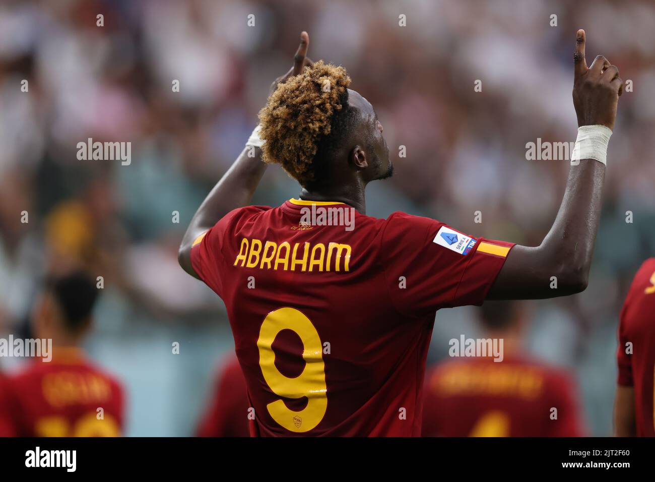 Turin, Italy, 27th August 2022. Tammy Abraham of AS Roma celebrates ...
