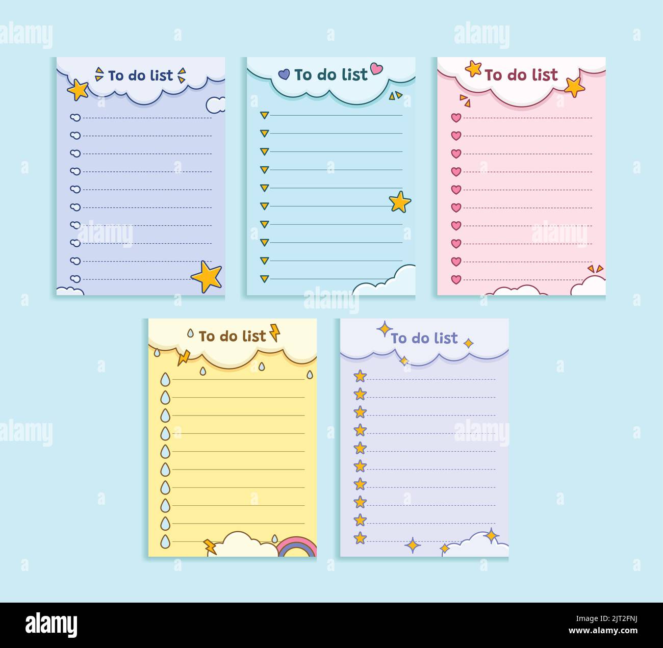 The colorful set of "To do"lists with cartoon-style stars and clouds ...