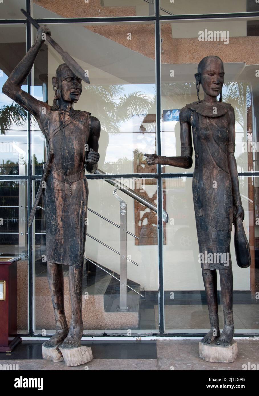 Makonde Statue of Male Warrior (detail) and female, Dar-es-Salaam ...