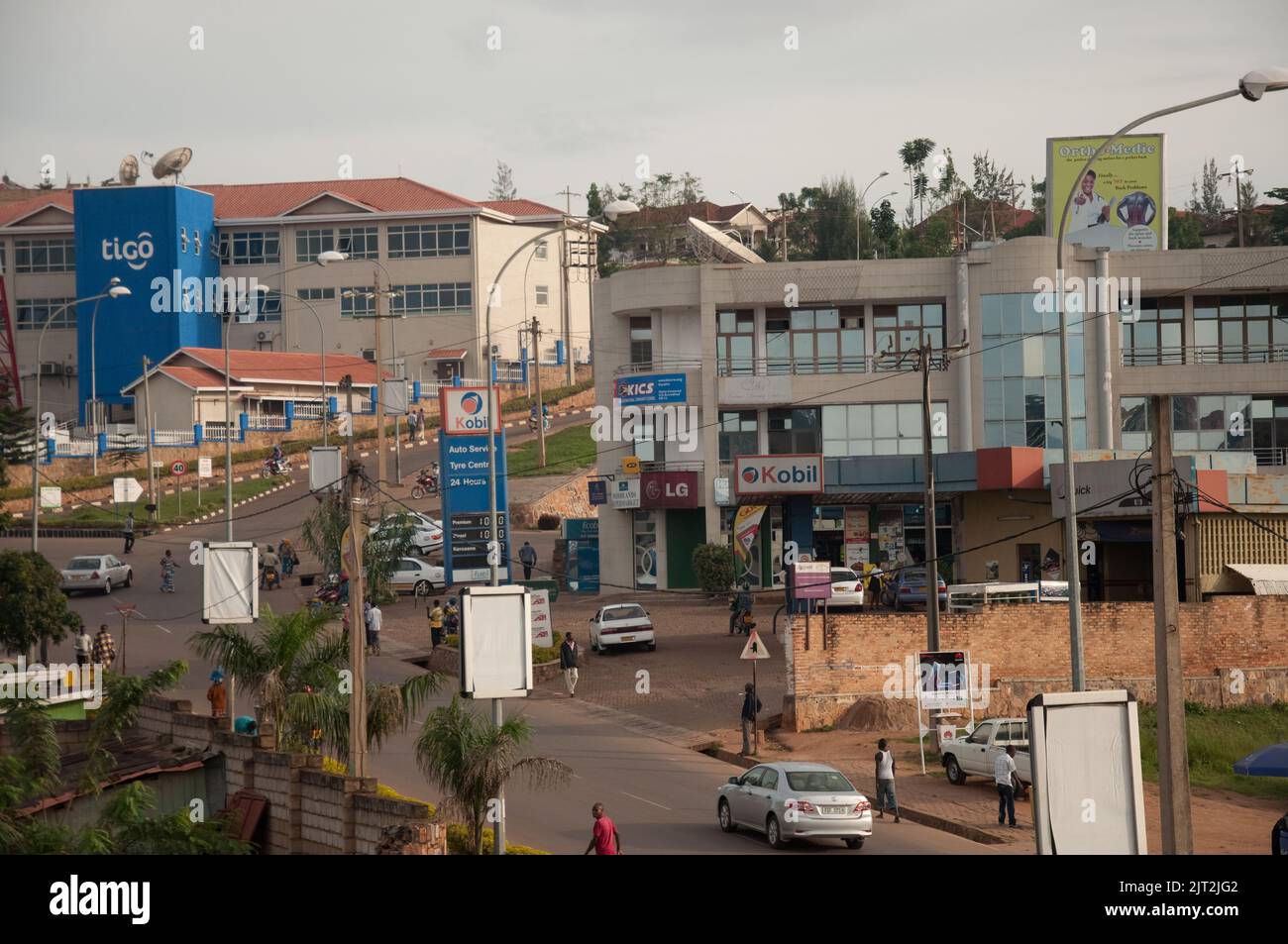 Street view, Kigali suburb, Kigali, Rwanda. shops, cars, people Stock ...