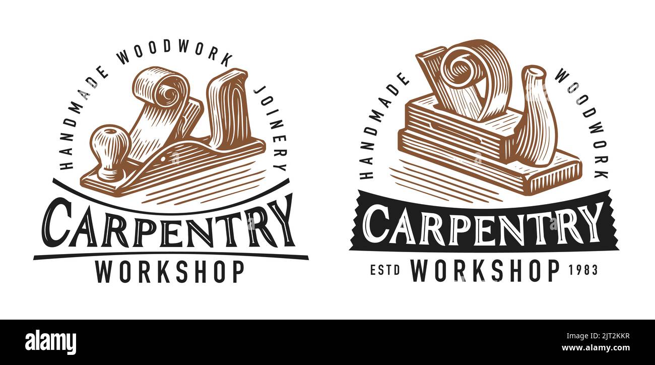 Carpentry work, repair emblem. Badge set for wood workshop or joiner ...