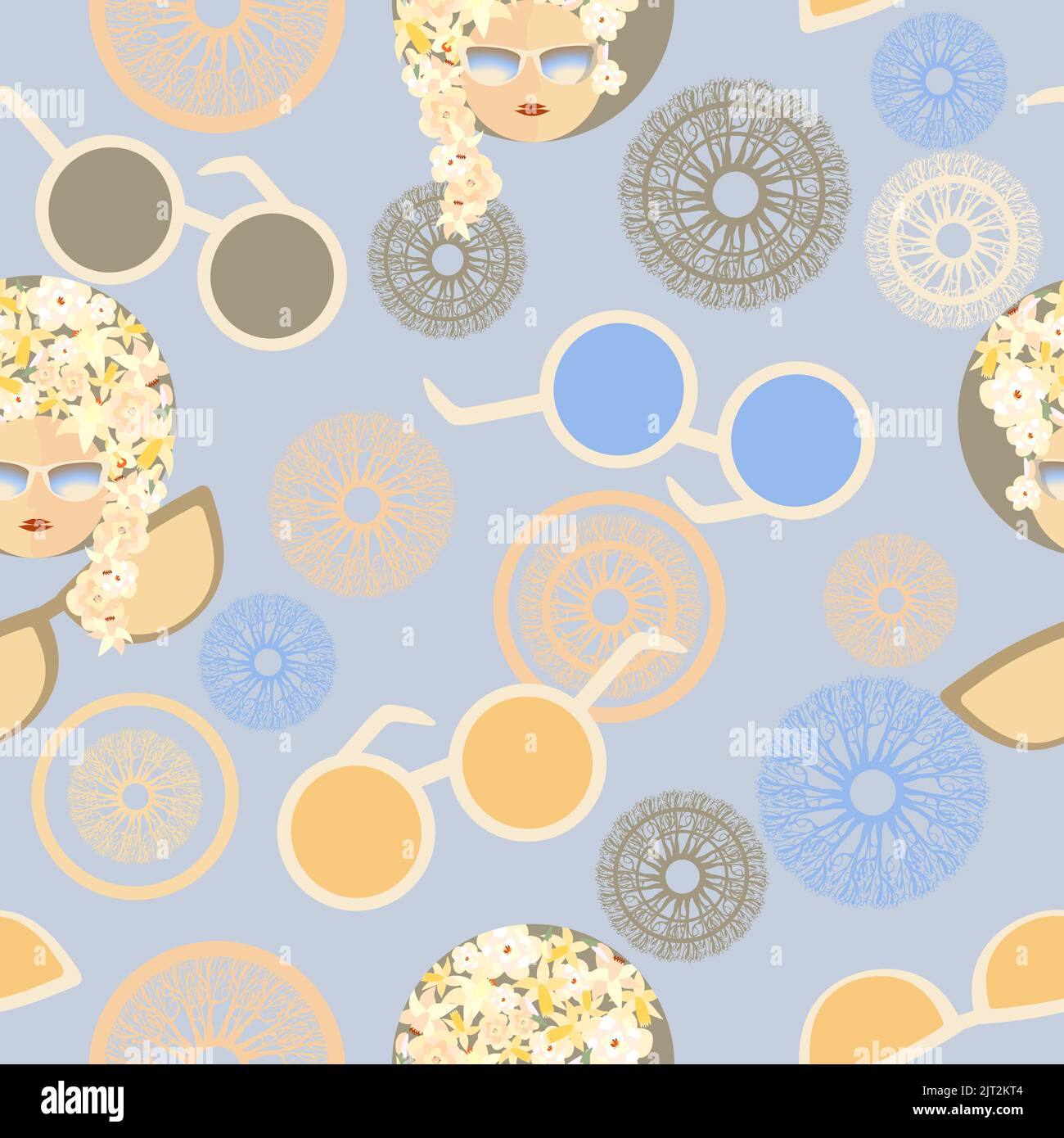 a set of women's heads with a hairstyle in colors seamless pattern ...